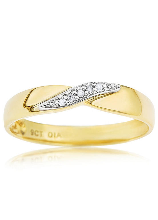 9ct Gold Diamond Set Twist Design 3mm Wedding Band | Look Again