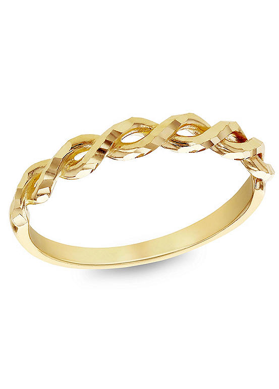 9ct Yellow Gold Diamond Cut Half Twist Ring by Tuscany Gold | Look Again