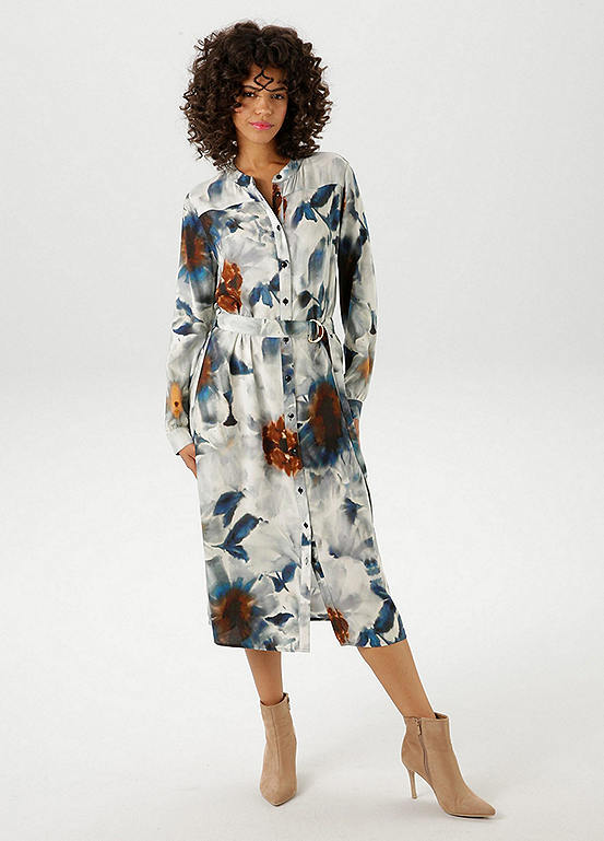 Batik Print Long Sleeve Shirt Midi Dress by Aniston | Look Again