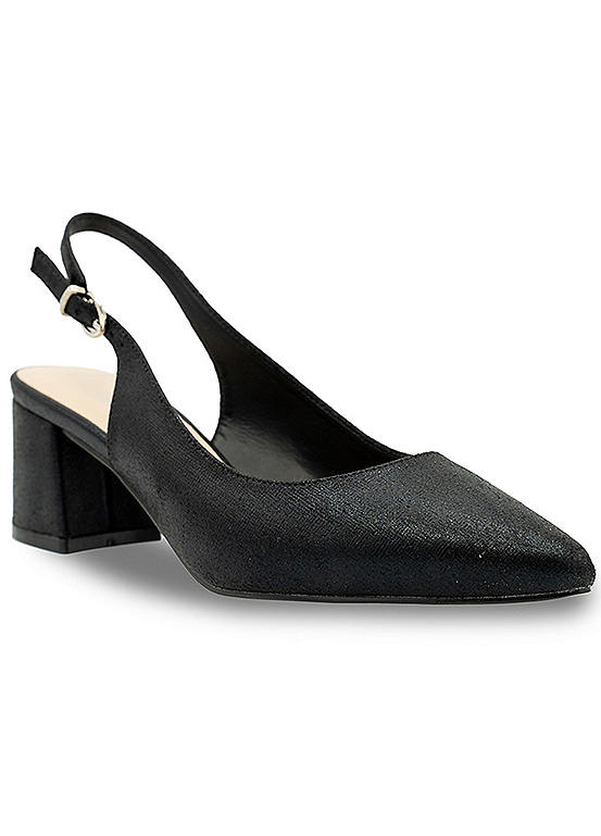 Black Shimmer Wide Fit Mid Block Heel Sling Back Court Shoes by Paradox ...