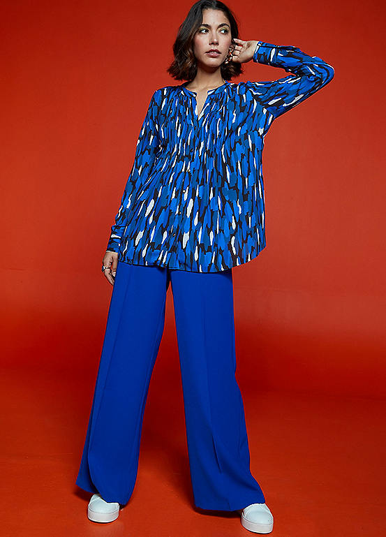 Blue Dash Print Pintuck Blouse by Freemans | Look Again