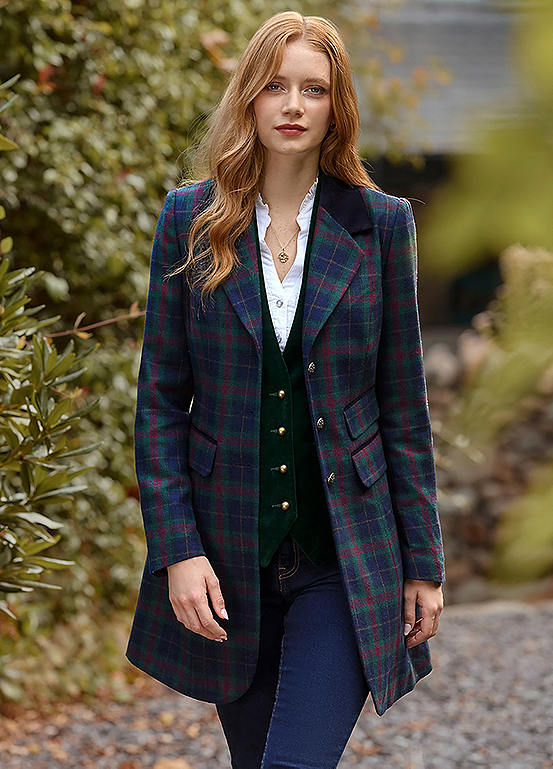 Blue Longline Check Wool Mix Jacket by Joe Browns | Look Again