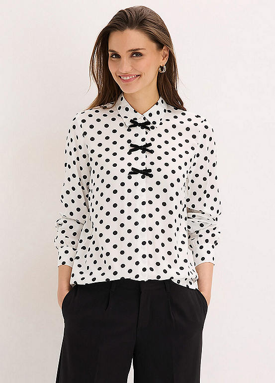 Bow Trim Dotty Blouse by bonprix | Look Again