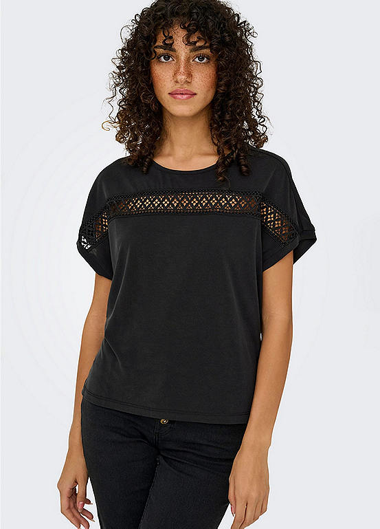 Cap Sleeve Lace Panel Blouse by Only | Look Again