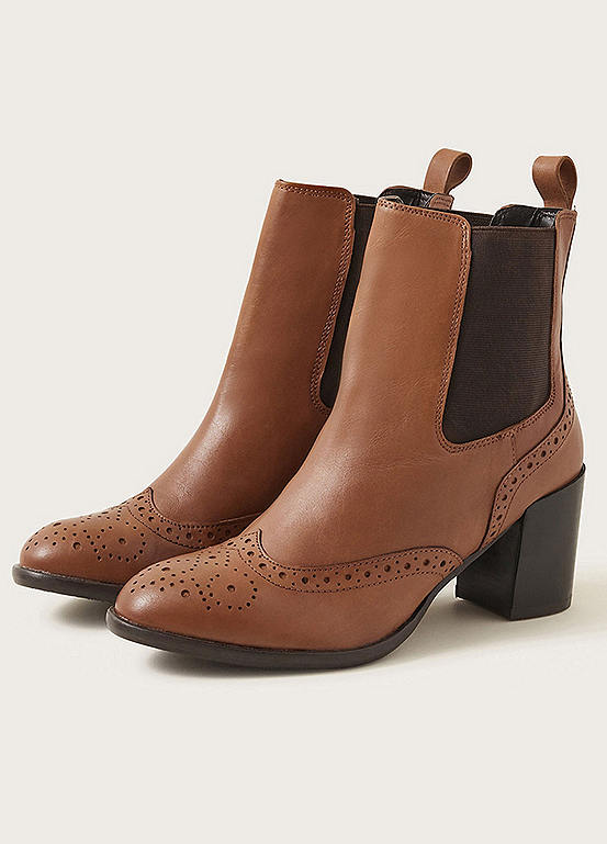 Classic Leather Heeled Brogue Boots by Monsoon | Look Again