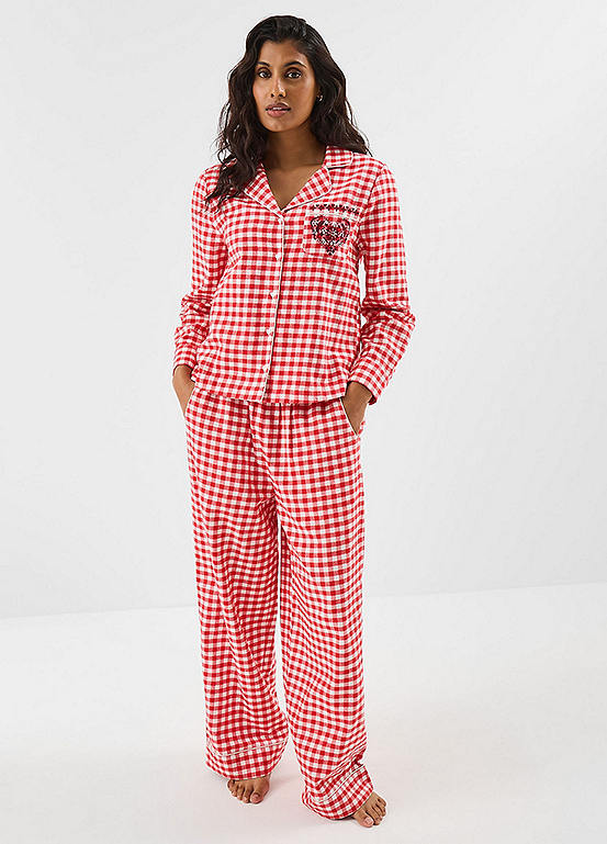 Embroidered Gingham Long Pyjamas Set by Accessorize | Look Again