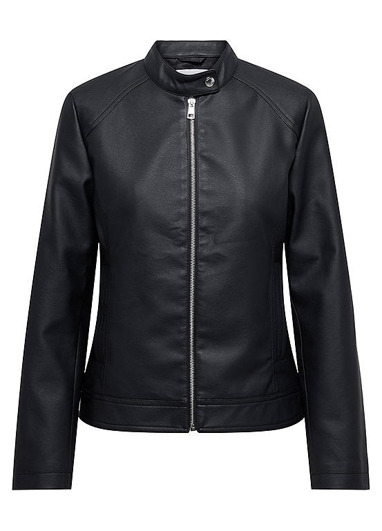 Faux Leather Full Zip Biker Jacket by Only | Look Again