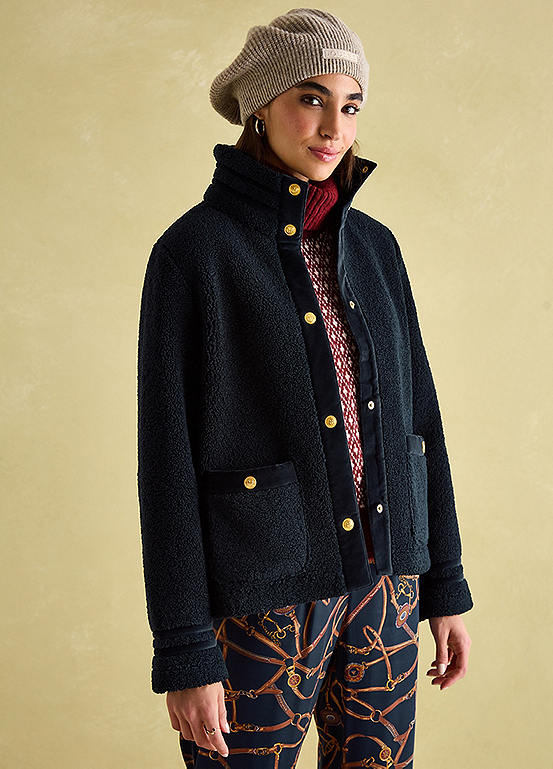Fleur Navy Fleece Jacket by Joules | Look Again