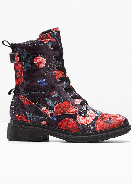 Floral Print Wide Fit Ankle Boots by Jana | Look Again
