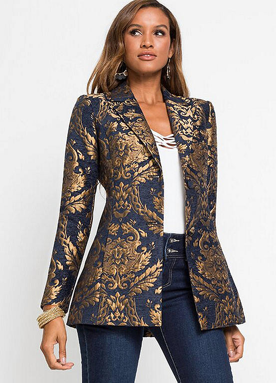 Gold Jacquard Coat by bonprix | Look Again