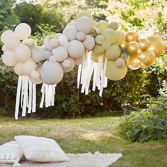 Green, Cream, Grey & Gold Chrome Balloon Arch Kit by Ginger Ray | Look ...