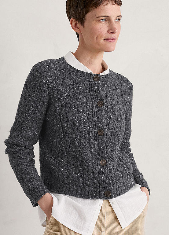 Grey Tressa Cable Knit Cardigan by Seasalt Cornwall | Look Again