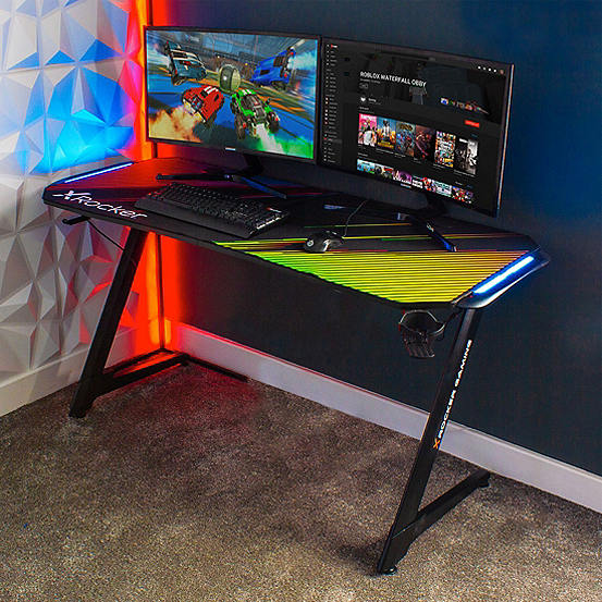 Jaguar Esports Gaming Desk with RGB Edge Lighting by X Rocker | Look Again