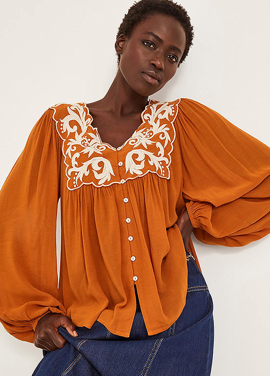 Jenna Embroidered Blouson Blouse by Monsoon | Look Again