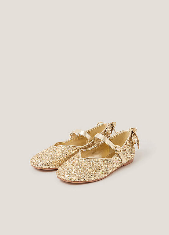 Kids Glitter Back Bow Ballet Flats by Monsoon | Look Again