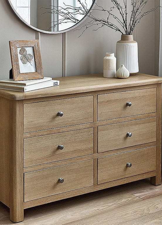 Memphis Limed Oak 6 Drawer Wide Chest by Julian Bowen | Look Again