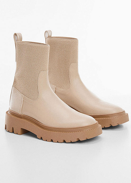 Mochi Light Beige Platform Track-Sole Ankle Boots by Mango | Look Again