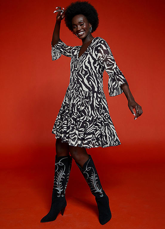 Mono Print Tiered Dress by Freemans | Look Again