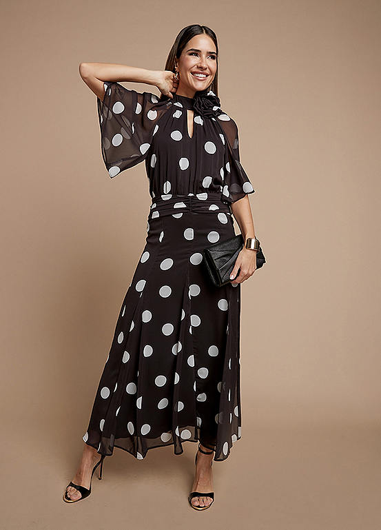 Mono Spot Print Maxi Dress by Kaleidoscope | Look Again