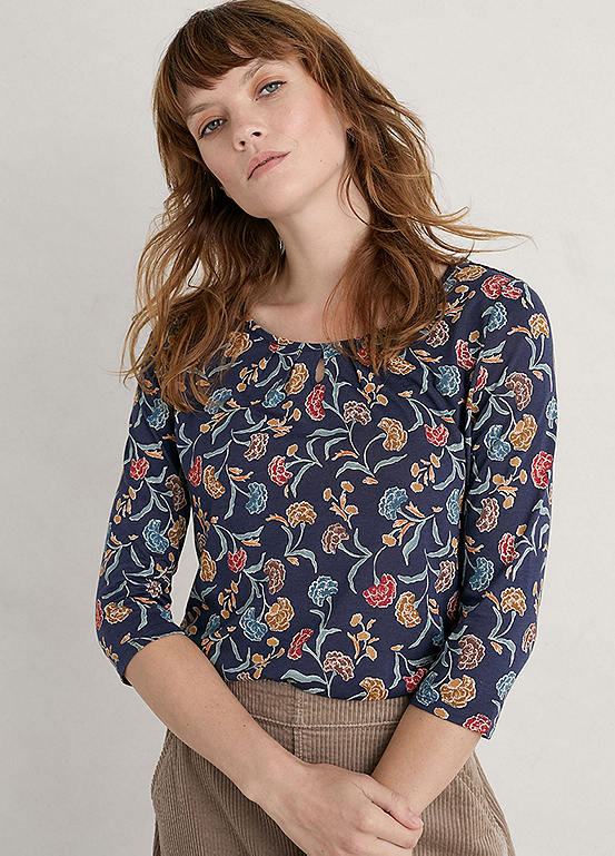 Navy Three-Quarter Length Appletree Top by Seasalt Cornwall | Look Again