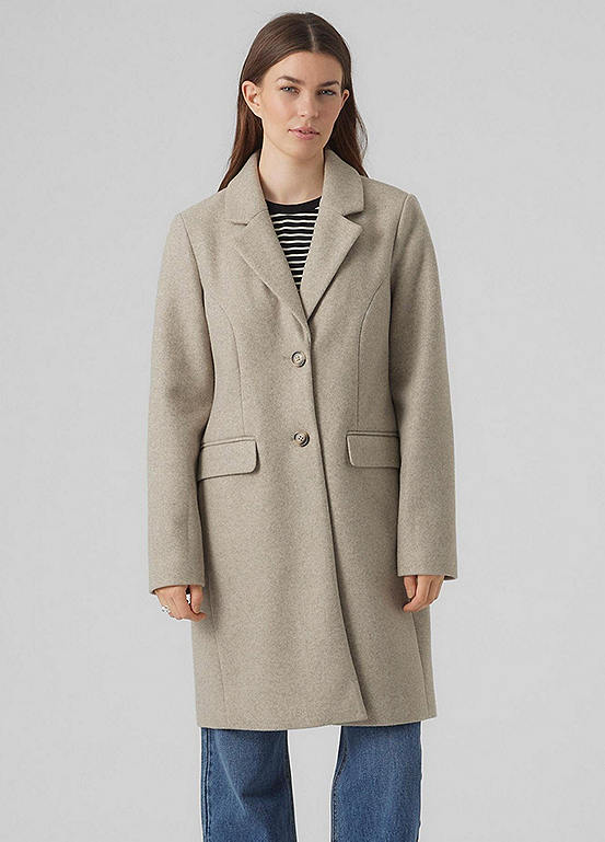 Pop Gianna Lapel Collar Long Coat by Vero Moda | Look Again