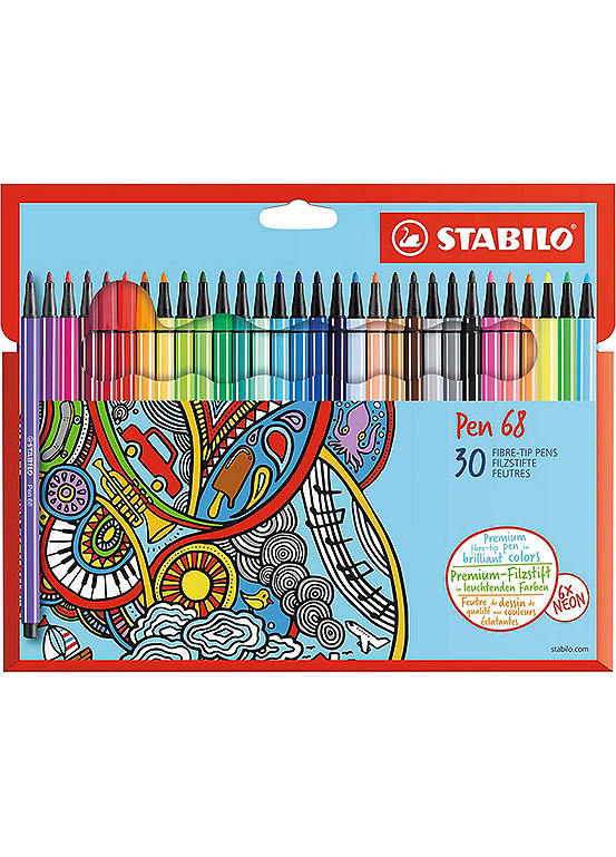 Premium Felt-Tip Pen 68 Set - Wallet of 30 Assorted Colours by STABILO ...