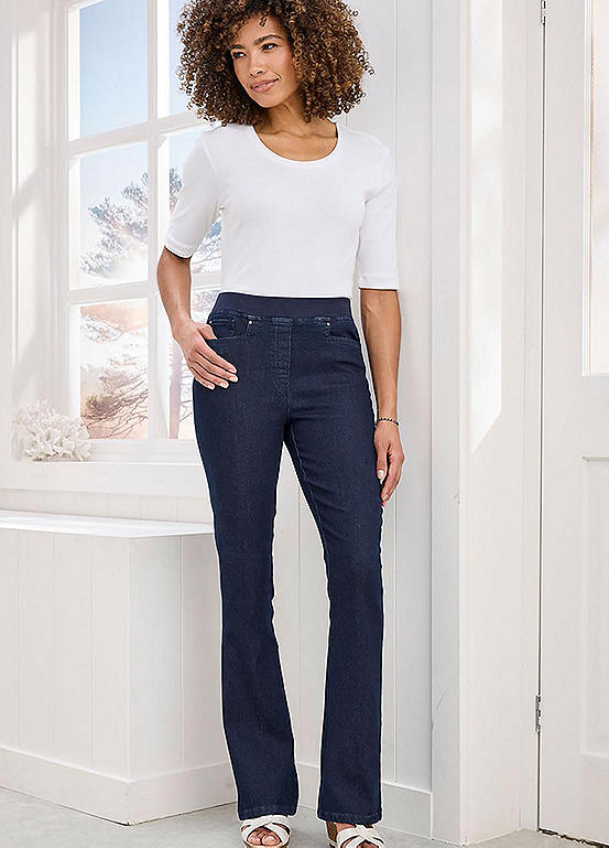 Premium Pull-On Bootcut Jeans by Cotton Traders | Look Again