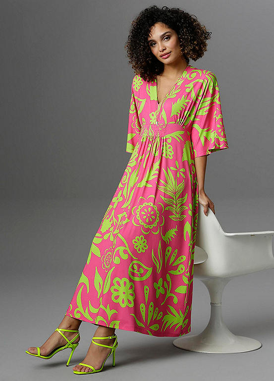 Print Three Quarter Length Sleeve Maxi Dress by Aniston | Look Again