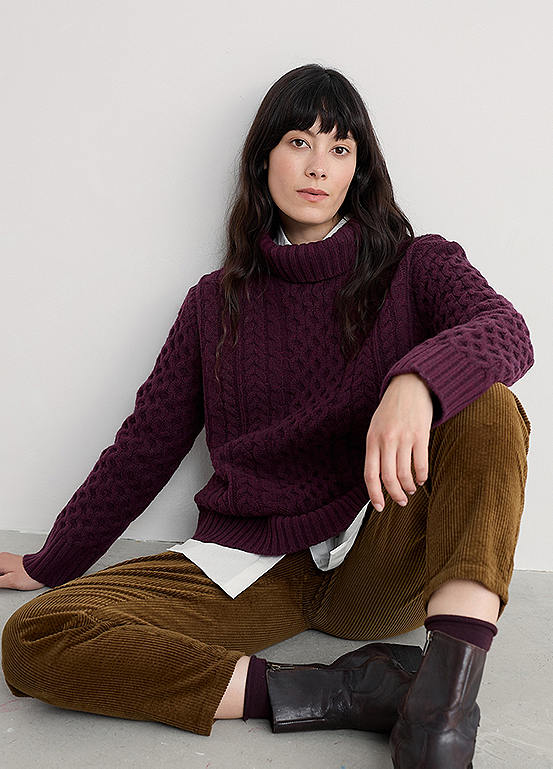 Purple Pine Forest Cable Knit Merino Jumper by Seasalt Cornwall | Look ...