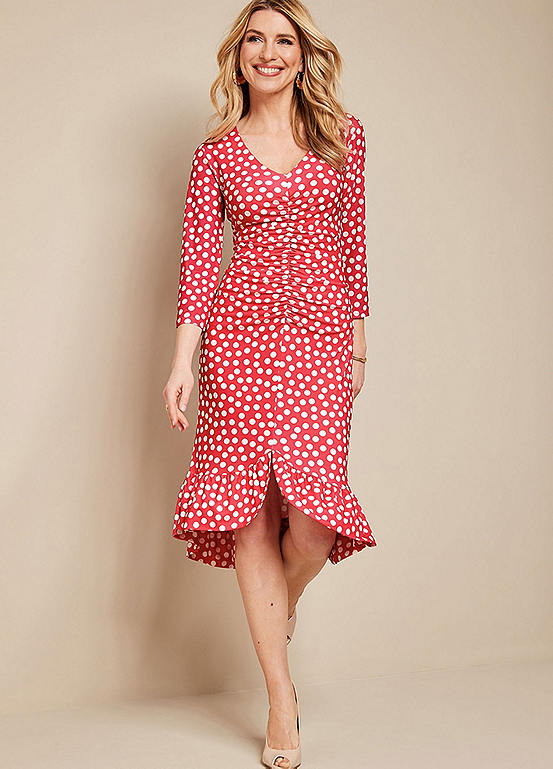 Red Spot Ruched Front Dress by Kaleidoscope | Look Again