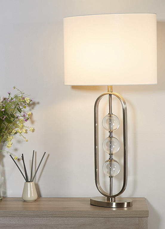 Satin Silver Spheres Oval Shaped Table Lamp | Look Again