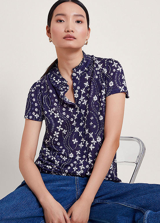 Serena Floral Linen Top by Monsoon | Look Again