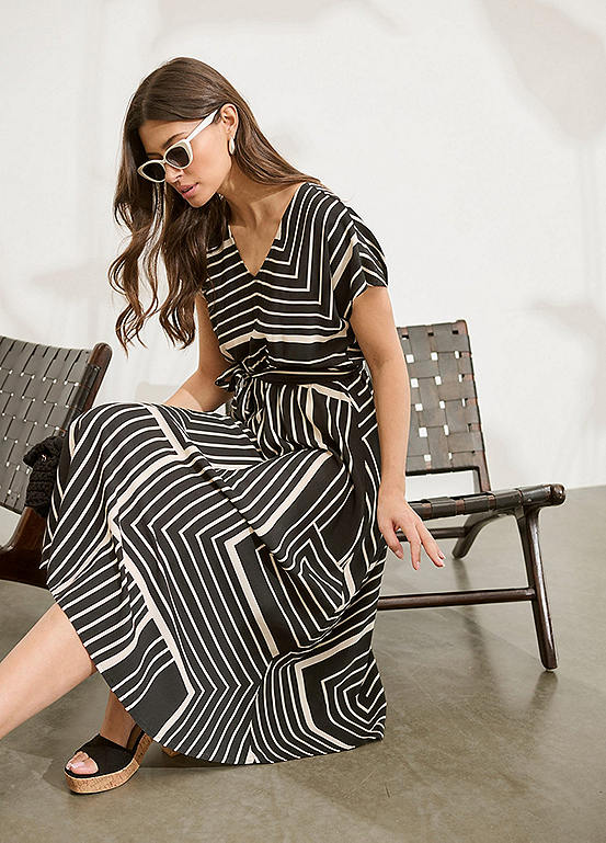 Short Sleeve Stripe Print Midi Dress by Laura Scott | Look Again