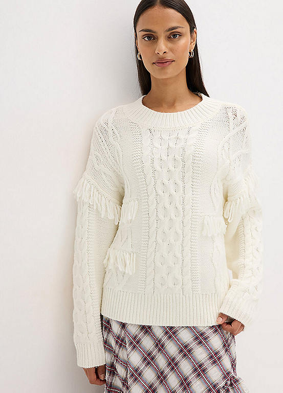 Textured Fringe Knitted Jumper by bonprix | Look Again