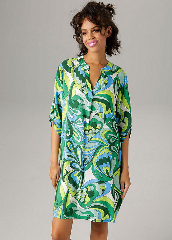 Three Quarter Length Sleeve Graphic Print Dress by Aniston | Look Again