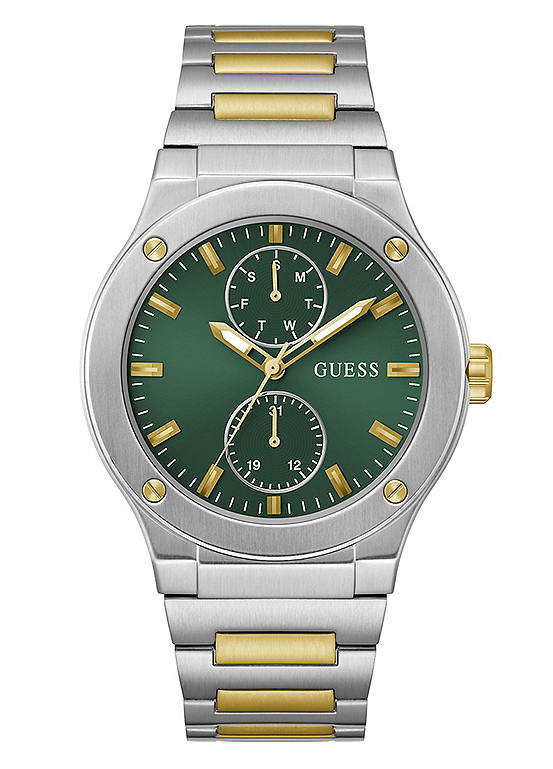 Two-Tone Silver & Gold Bracelet Watch with Green Multi-Function Dial by ...