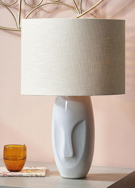 Visage White Face Design Small Stoneware Table Lamp | Look Again