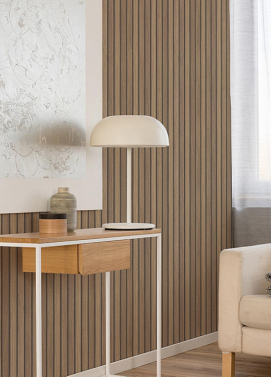 Wooden Slats Grey Panelling Wallpaper by Fresco | Look Again