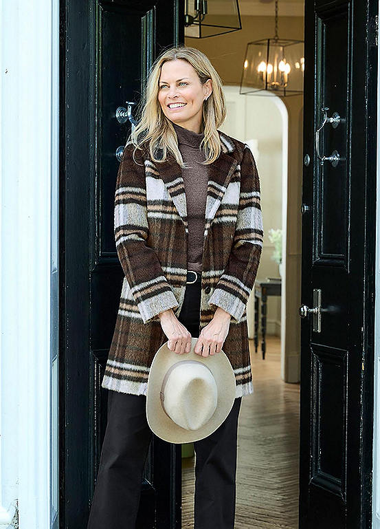 Wool Look Check Coat by Cotton Traders | Look Again