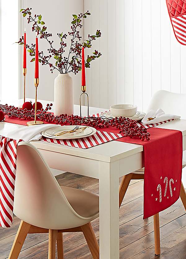 Catherine Lansfield Christmas Candy Cane 100 Cotton Table Runner by Catherine Lansfield