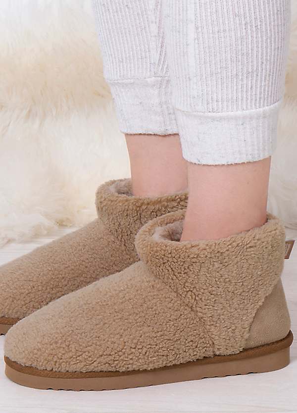 Totes Isotoner Isotoner Ladies Natural Curly Fur Boot Slippers by Totes Isotoner