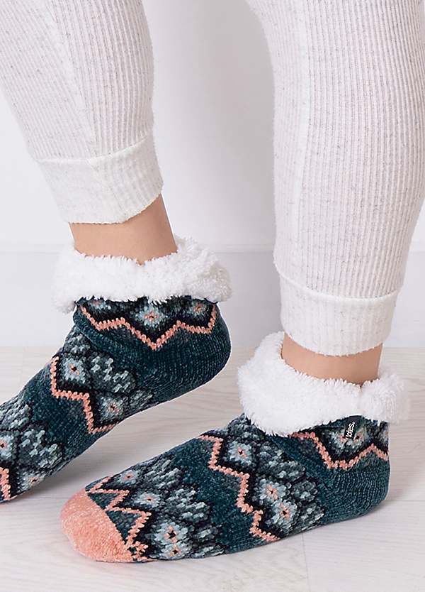 Totes Ladies Crop Chenille Knitted Multi Slipper Socks by Totes