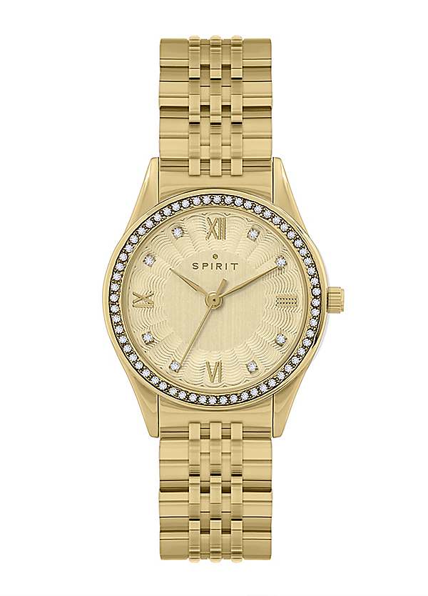Ladies Polished Pale Gold Stone Bezel Bracelet Watch by Spirit
