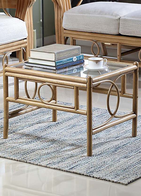 Rattan glass coffee table store
