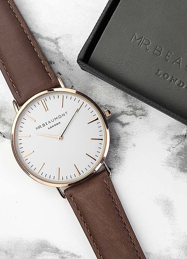 Treat Republic Men s Modern Vintage Personalised Leather Watch In Brown by Treat Republic