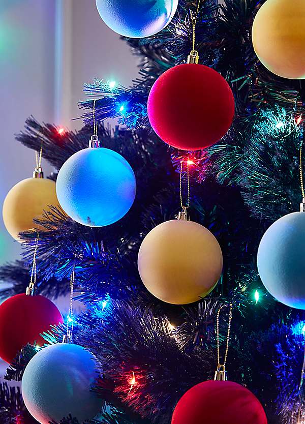 Set of 12 Multicoloured Flocked Baubles Look Again