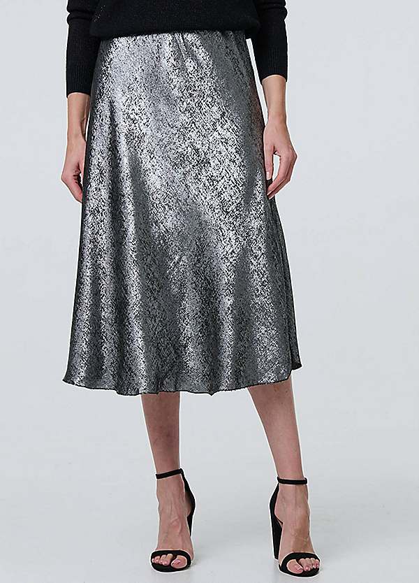 Silver Metallic A Line Midi Slip Skirt by Izabel London Look Again