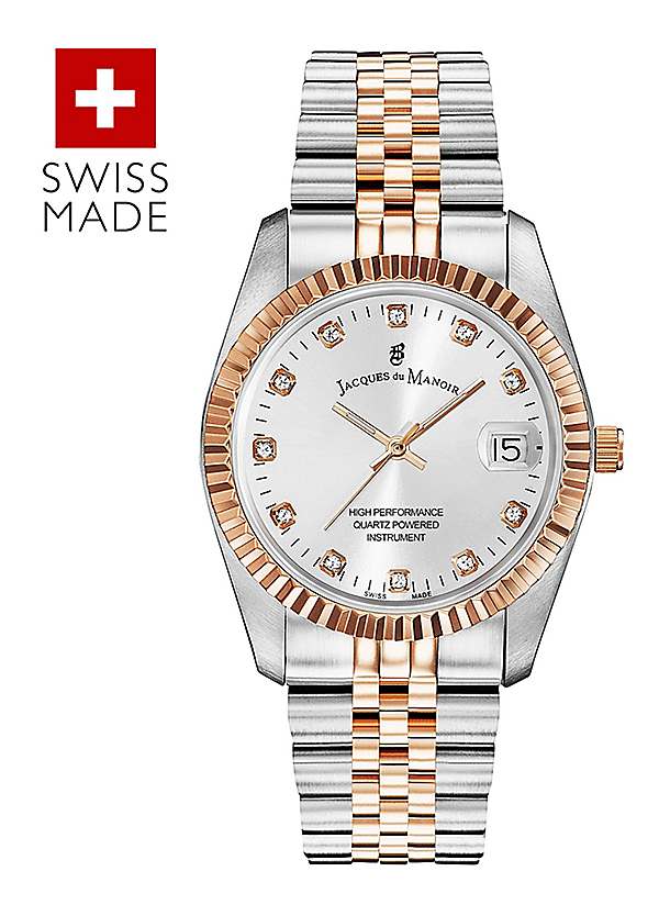 Swiss made Ladies Inspiration Silver Rose Gold Plated Bracelet Watch by Jacques Du Manoir Look Again