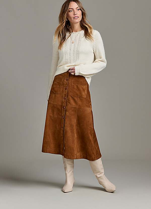 Together Tan Suede Midi Skirt by Together